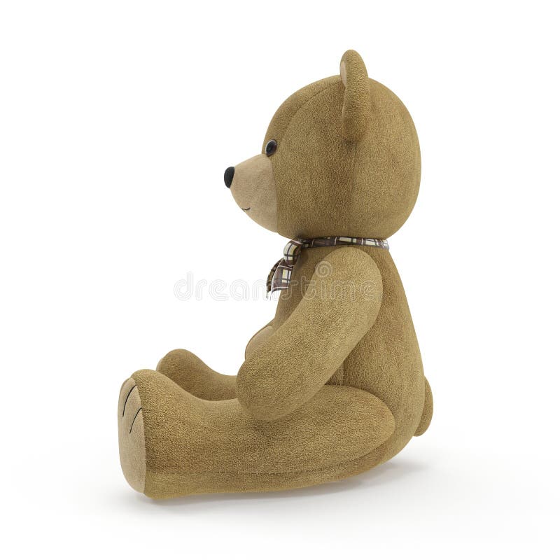 Toy Teddy Bear on a White. Side View. 3D Illustration Stock ...