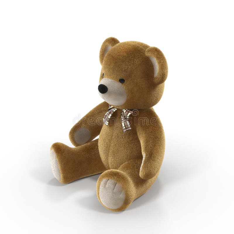 Toy Teddy Bear on a White. Side View. 3D Illustration Stock ...