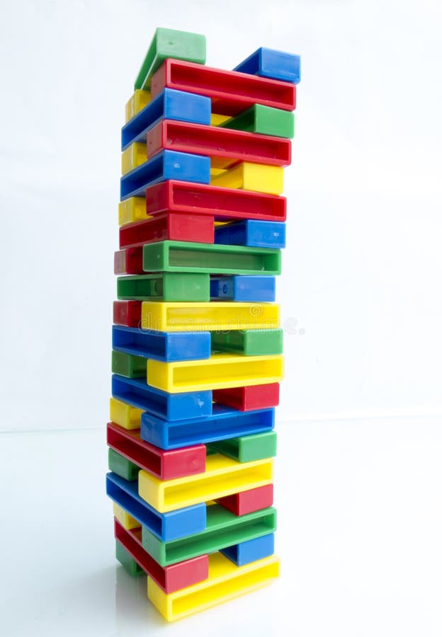 Toy Tower on White Background Stock Image - Image of learn, brick: 58003975