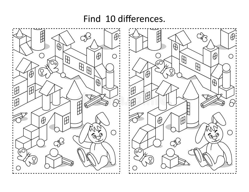 Toy Town Find the Differences Picture Puzzle and Coloring Page. Black ...