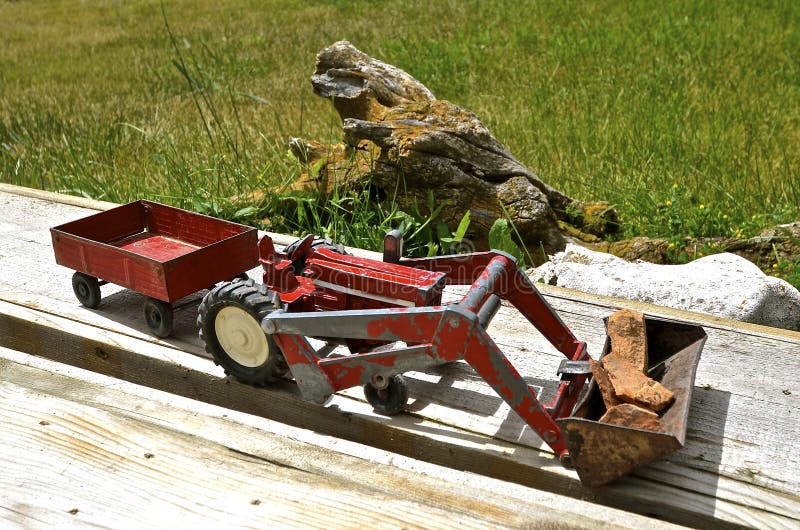 Toy Tractor, Loader, and Trailer Stock Photo - Image of tractor, small ...