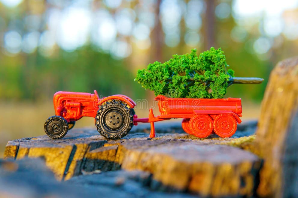 Toy Tractor with Miniature Green Tree in the Bed Stock Image - Image of ...
