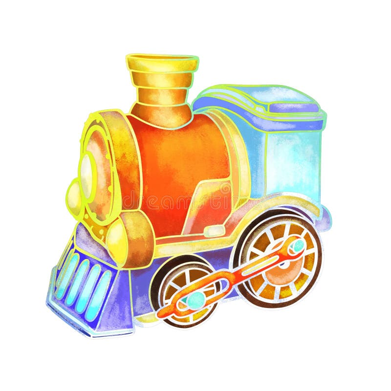 Toy Train Colored Outline with Textured Colors Isolated Doodle Drawing ...
