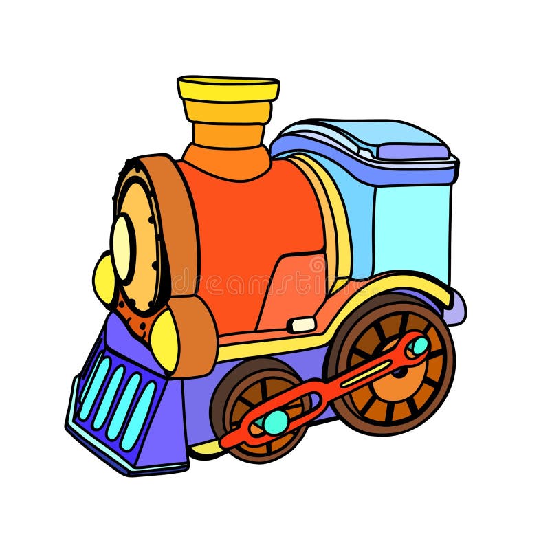 Toy Train Black Outline with Colors Isolated Doodle Drawing, Cute Toy ...