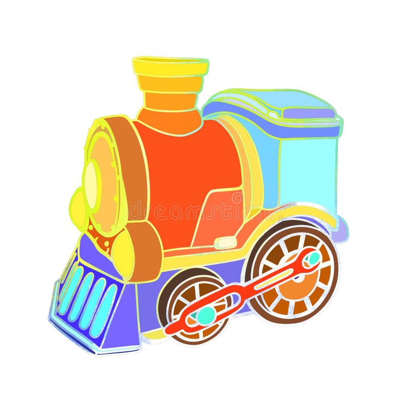 Toy Train with Colors Outline and Solid Colors Isolated Doodle Drawing ...