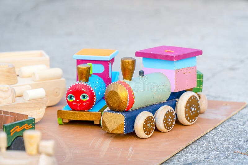 Toy Train Made of Wood and Painted in Different Colors Stock Image ...