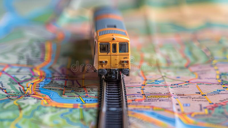 Toy Train on Map Travel Concept Stock Illustration - Illustration of ...