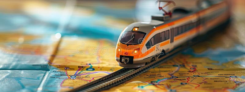 Toy Train on Map Travel Concept Stock Illustration - Illustration of ...
