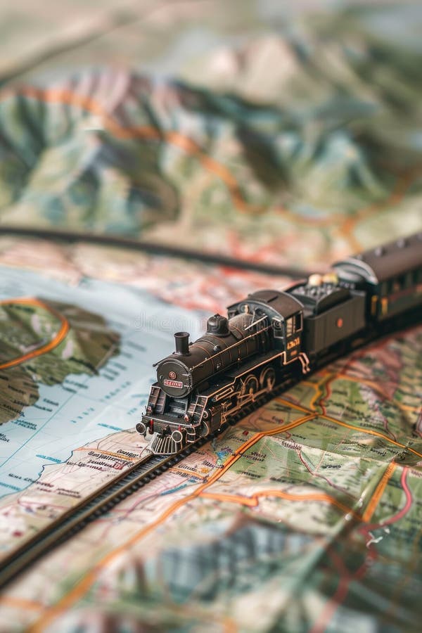 Toy Train on Map Travel Concept Stock Illustration - Illustration of ...