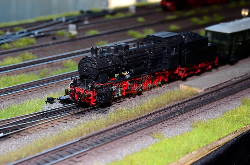 Toy Train Model on the Railway Stock Image - Image of industrial ...