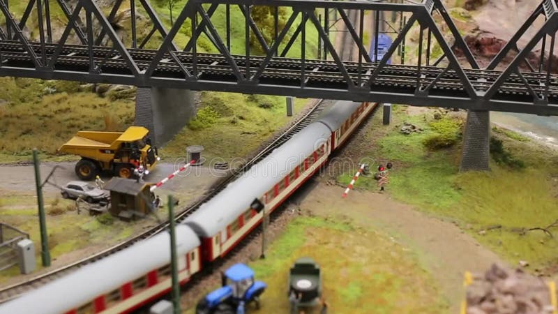 Toy Train Models on Railroad Set Mockup - Passenger Trains Stock ...