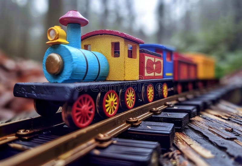 Toy Train Moving on the Railroad Tracks Stock Photo - Image of steam ...