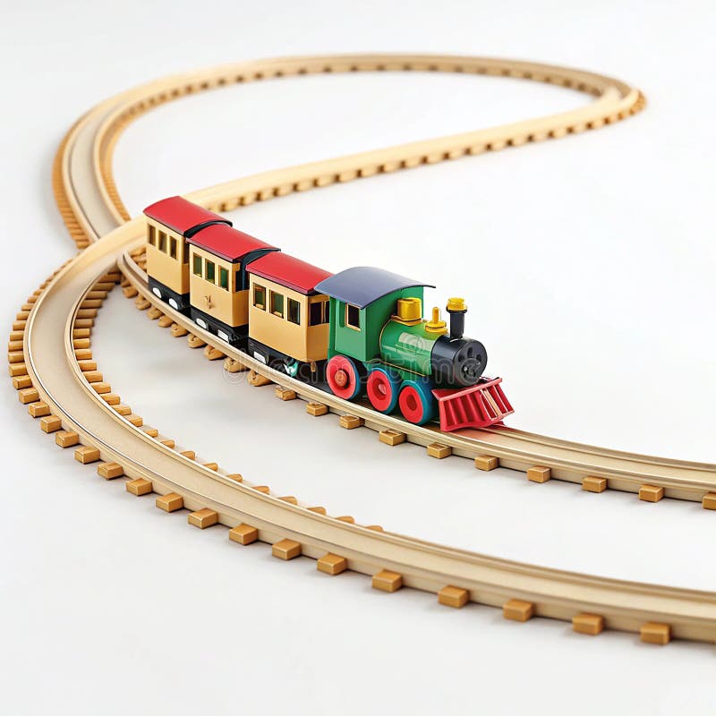 Toy Train Set with Tracks on White Background Stock Illustration ...