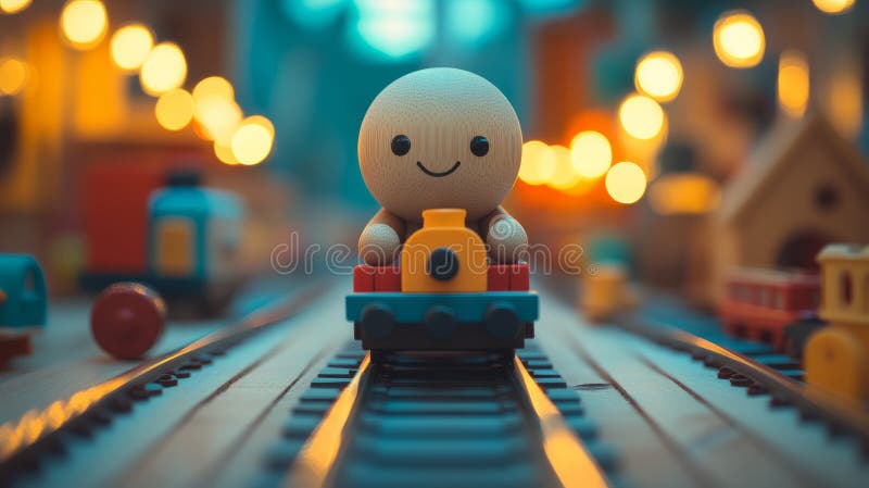 Toy Train with Smiling Figure on Blurred Track Stock Photo - Image of ...