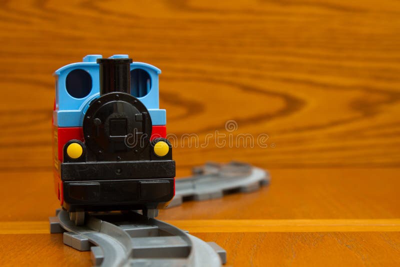 Toy Trainon Rails. Front View Stock Image - Image of railway, engine ...
