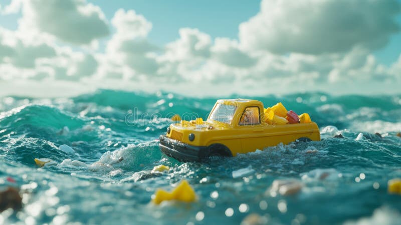 A Toy Truck Adrift in a Sea of Plastic Waste Stock Image - Image of ...
