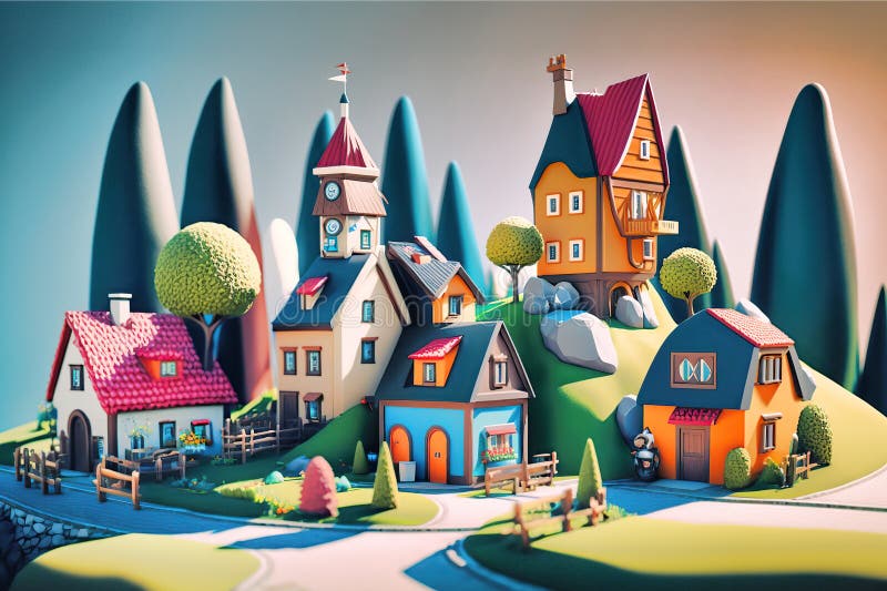Toy Village on the Mountain Ai Generated Stock Illustration ...