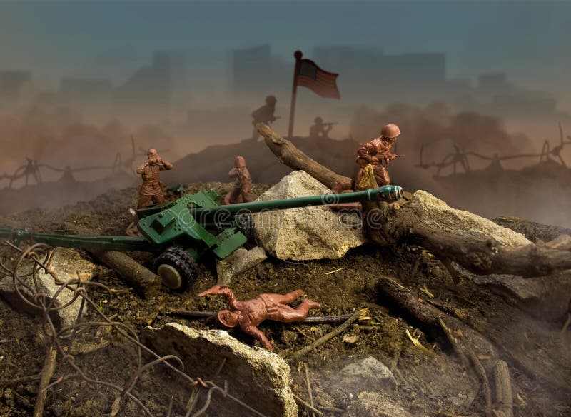 Plastic Toy Soldiers War Battlefield Scene. Stock Image - Image of ...