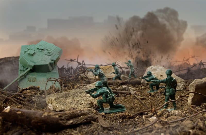 Toy Plastic Soldiers Battlefield Scene. Stock Photo - Image of closeup ...