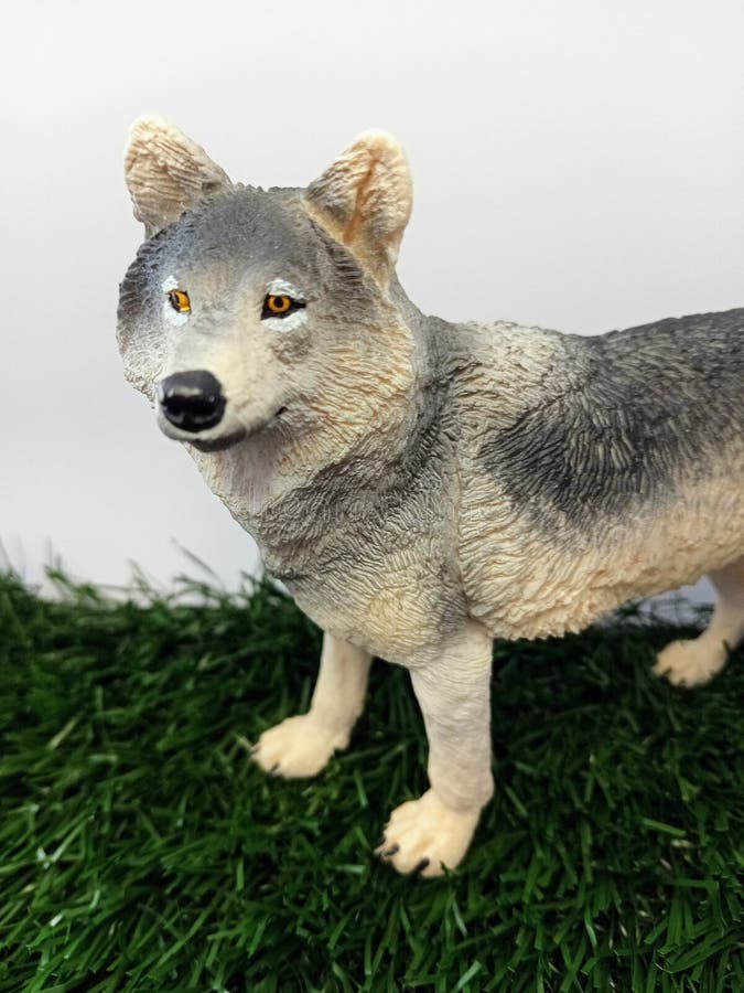 Toy Wolf Figure on Green Grass Stock Image - Image of style, play ...