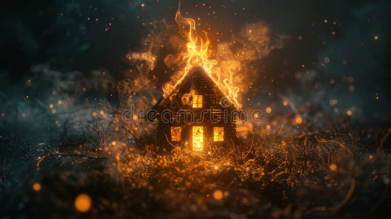 A Toy Wooden House on Fire. the Concept of Security Stock Photo - Image ...