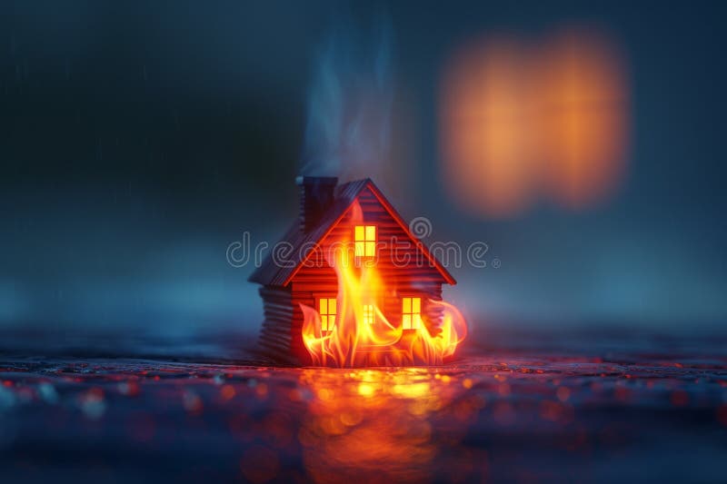 A Toy Wooden House on Fire. the Concept of Security Stock Photo - Image ...
