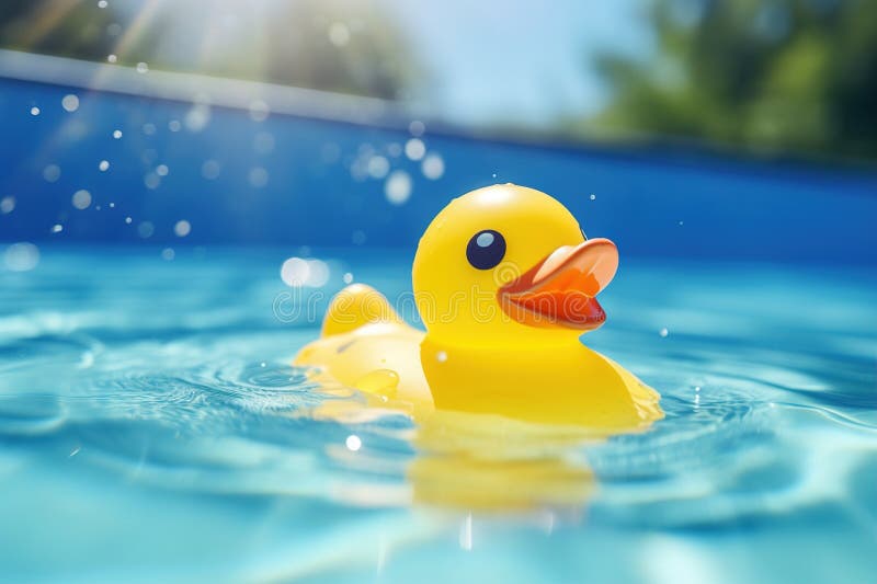 Toy Yellow Duck Swims in Pool Stock Illustration - Illustration of ...