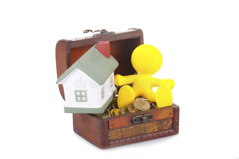 Toy Yellow Little Man Sits on a Chest Stock Image - Image of usurer ...