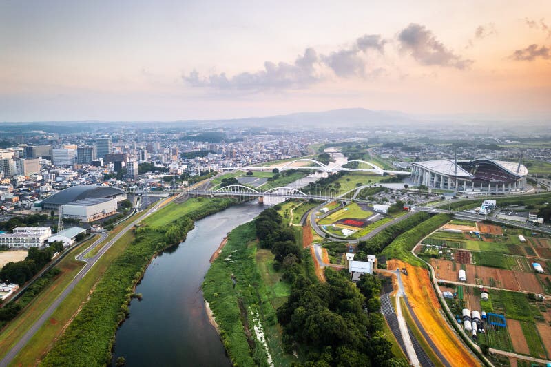 Toyotashi, Aichi, Japan Cityscape on the Yahagi River Stock Image ...