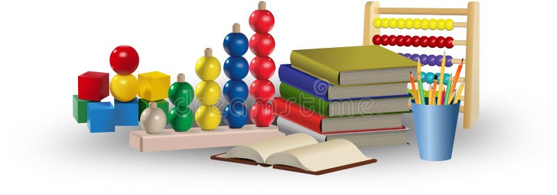 Toys, Abacus, Books and Pencils. Educational Tools and Concept Stock ...