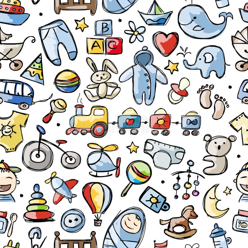 Toys for Baby Boy, Seamless Pattern for Your Stock Vector ...