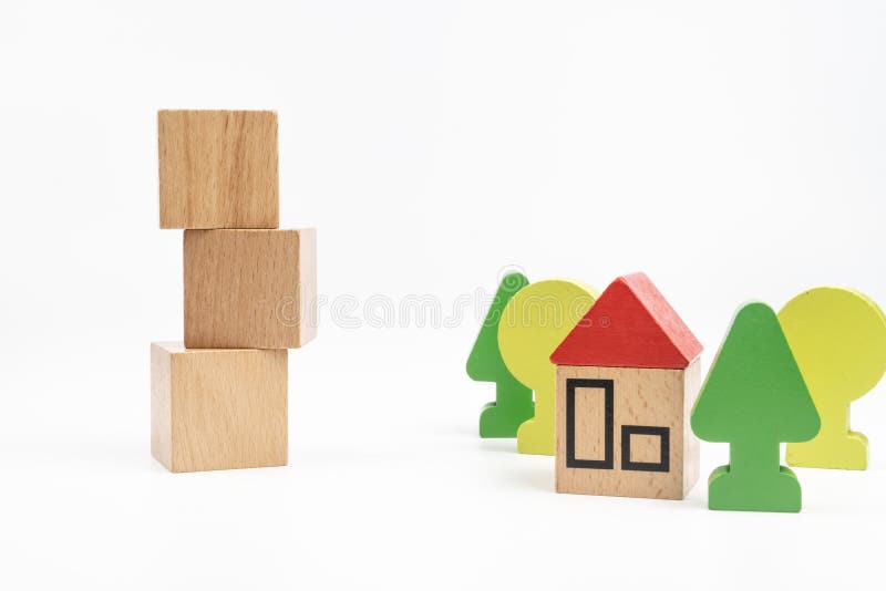 Toys Building Blocks House Concept with Copy Space Isolated on White ...