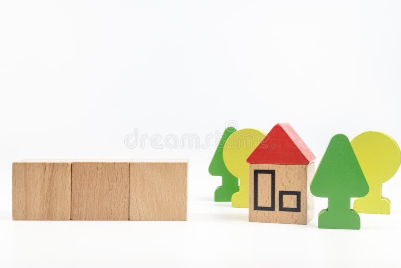 Toys Building Blocks House Concept with Copy Space Isolated on White ...