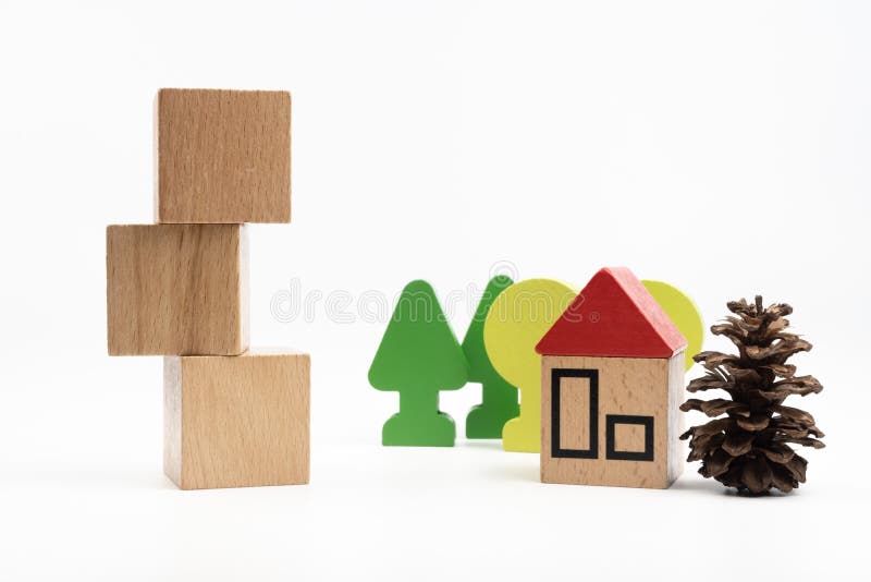 Toys Building Blocks House Concept with Copy Space Isolated on White ...