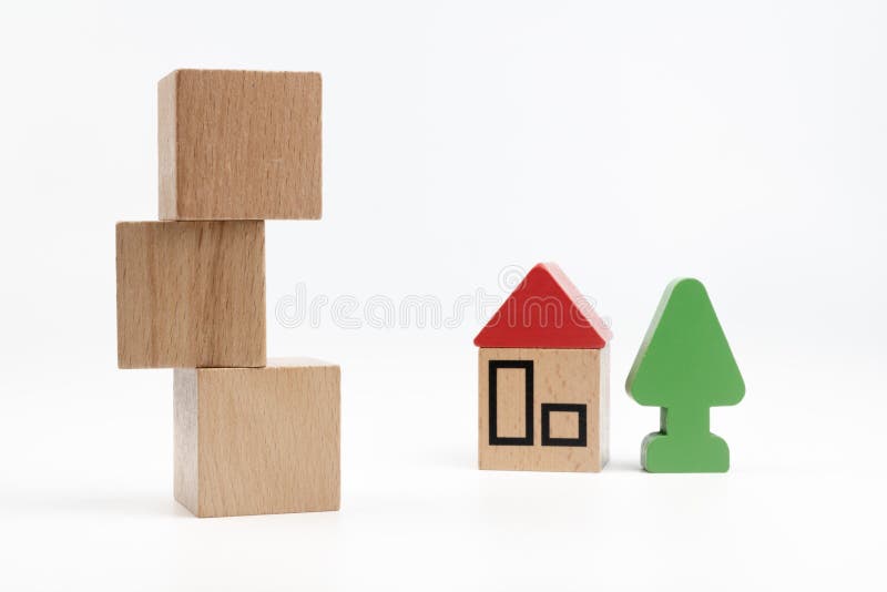 Toys Building Blocks House Concept with Copy Space Isolated on White ...