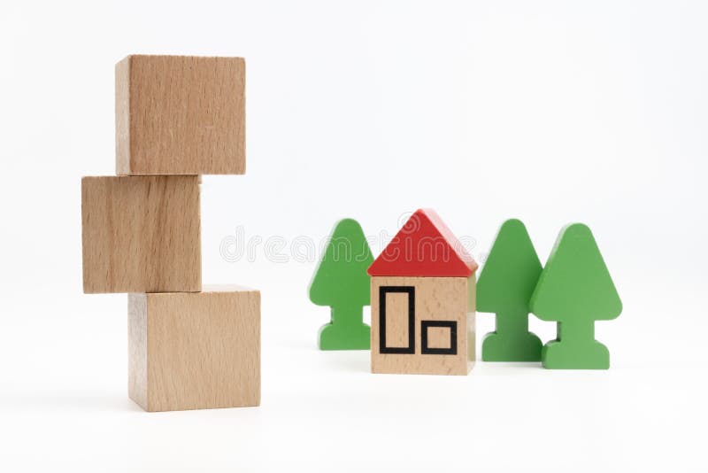 Toys Building Blocks House Concept with Copy Space Isolated on White ...