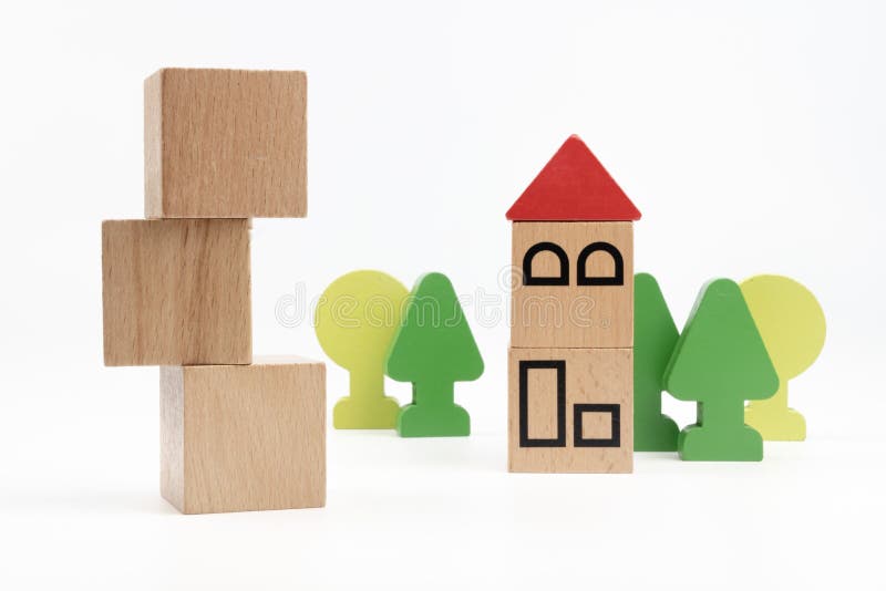 Toys Building Blocks House Concept with Copy Space Isolated on White ...