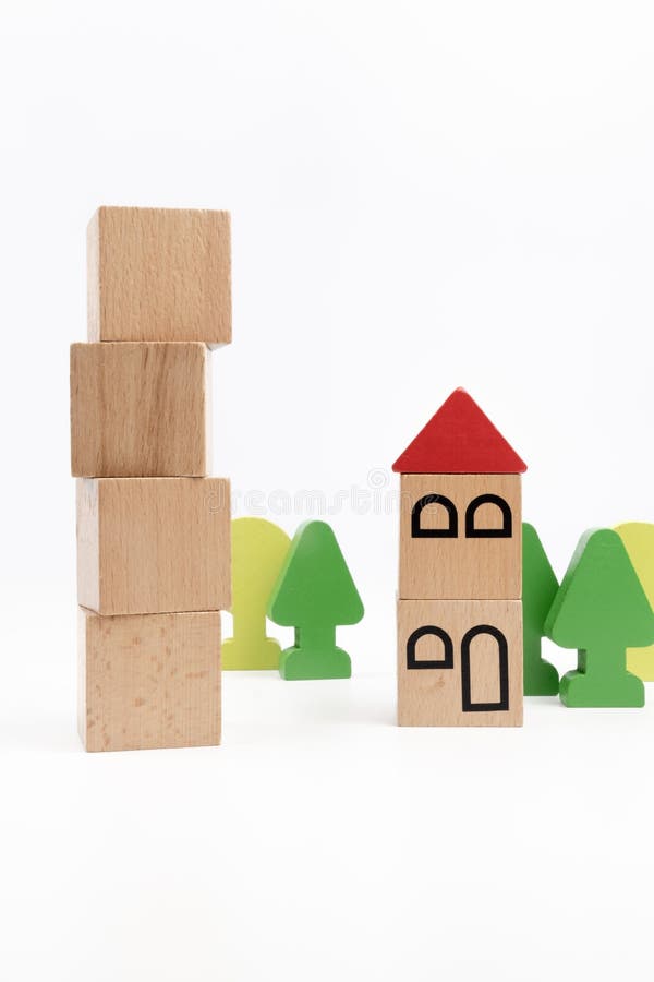 Toys Building Blocks House Concept with Copy Space Isolated on White ...