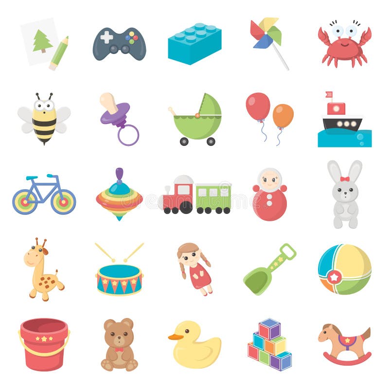 Toys 25 Cartoon Icons Set for Web Stock Vector - Illustration of bucket ...