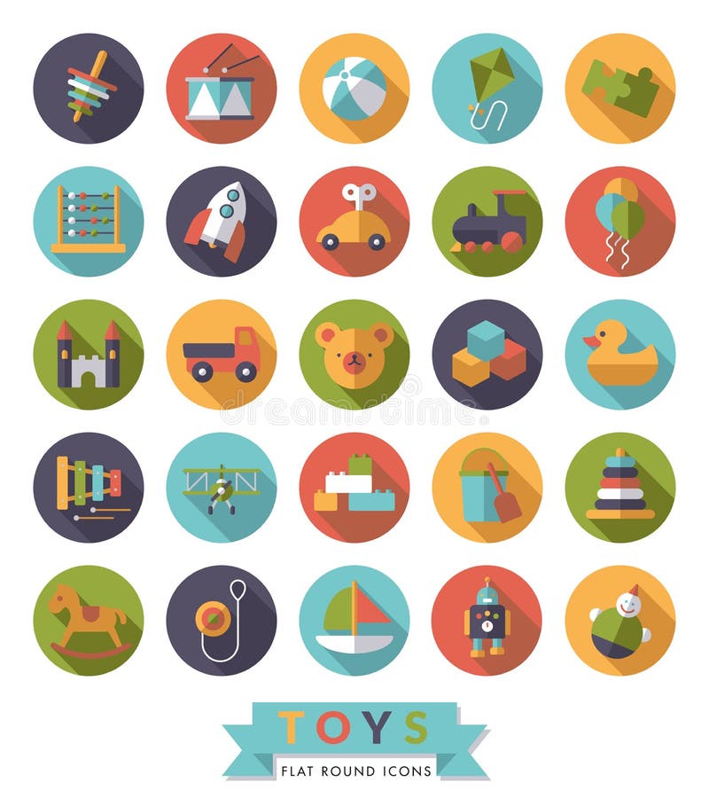 Toys Flat Design Round Icons Vector Collection Stock Vector ...