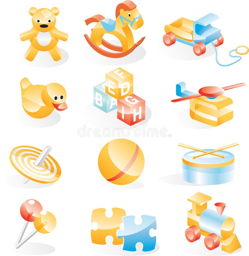 Toys icon set stock vector. Illustration of teddy, cubic - 8363159