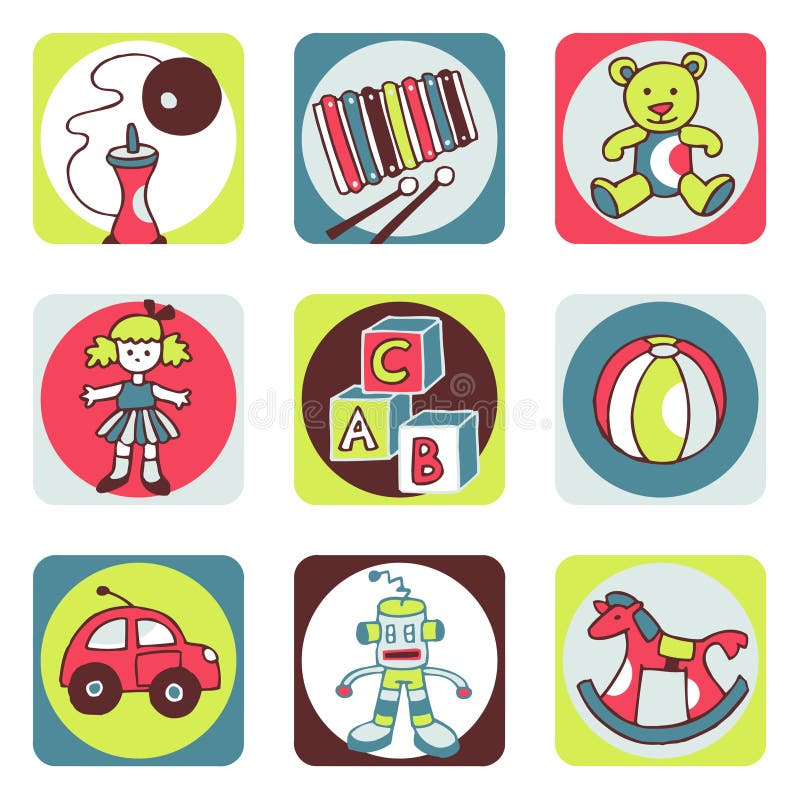 Toys icons stock vector. Illustration of robot, objects - 4252436