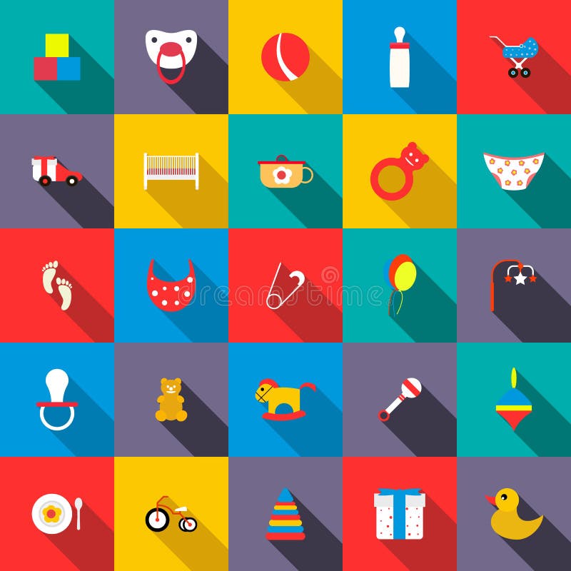 Toys icons set, flat style stock vector. Illustration of blue - 70827706