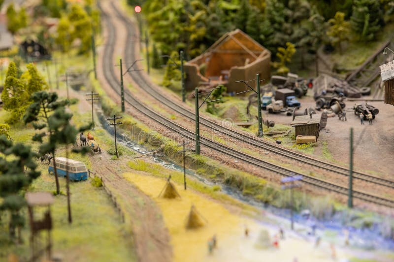 Toys Model of a Railway with Trains and Wagons Stock Image - Image of ...