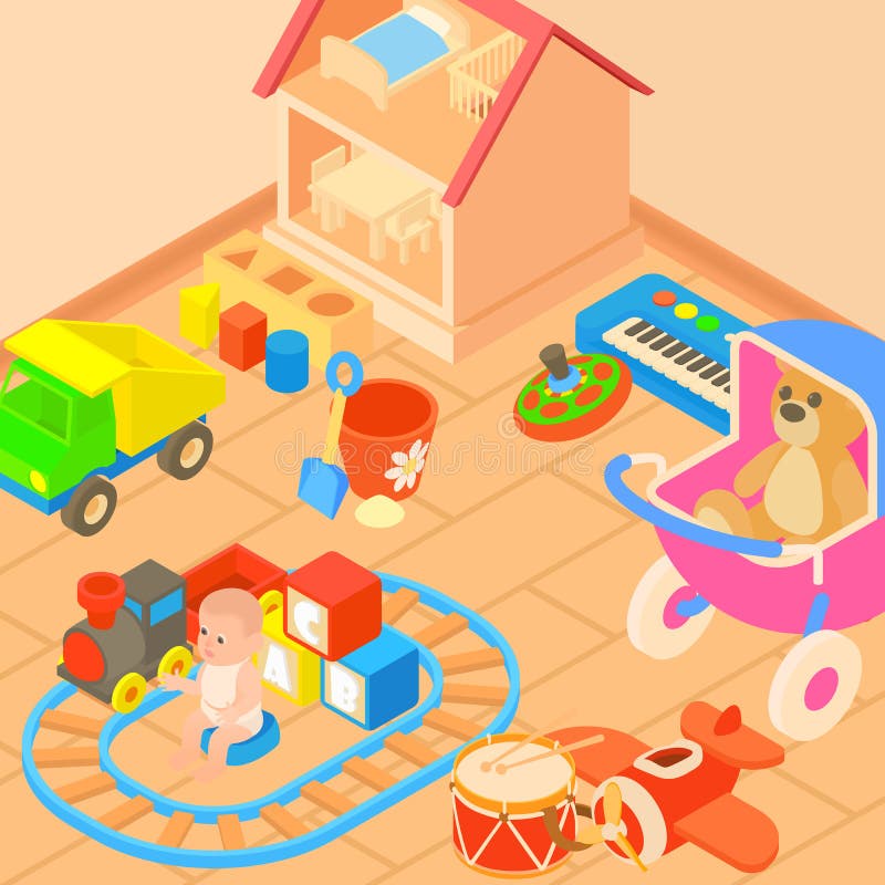 Toys Room Concept, Cartoon Style Stock Vector - Illustration of games ...