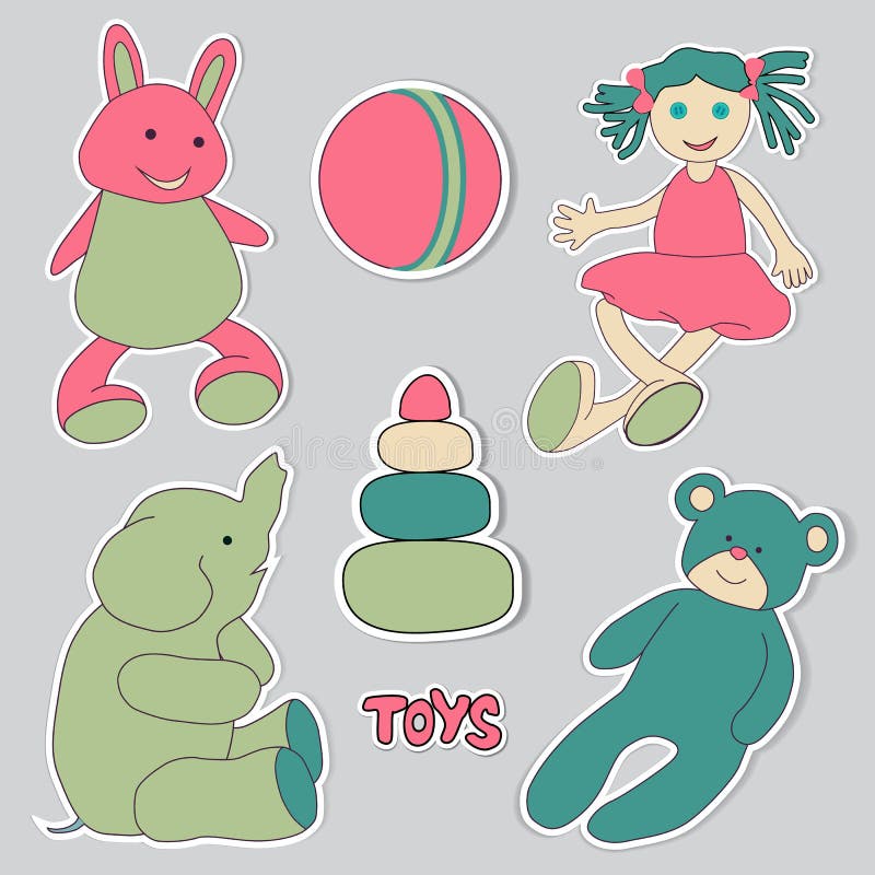 Toys, set of stickers stock vector. Illustration of background - 58034753