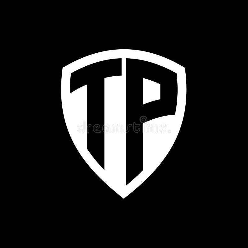 TP Monogram Logo with Bold Letters Shield Shape with Black and White ...