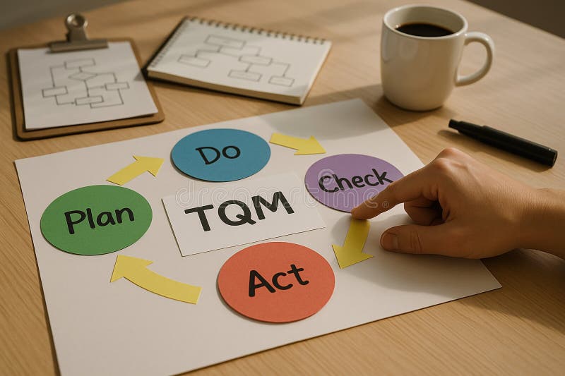 TQM Cycle Represented with Colored Circles for Plan Do Check Act Steps ...