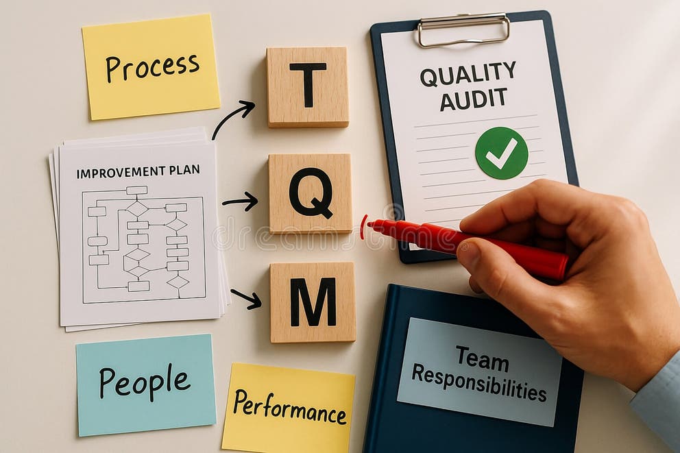 TQM Total Quality Management Visualized through Interconnected Elements ...