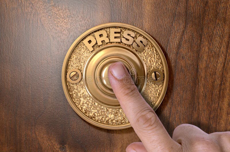 Ringklocka Finger Som Trycker På Ringklockaknappen I Grå Bakgrund ...